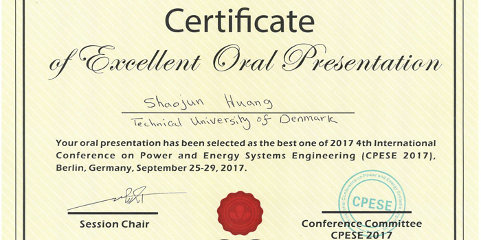 Postdoc wins Best Oral Presentation Reward - Center for Electric Power ...